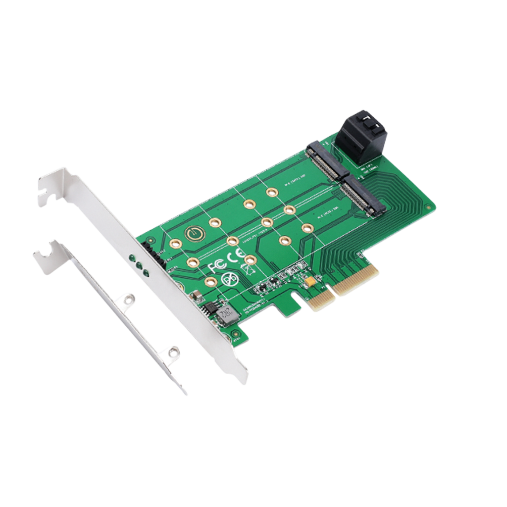 PCIe x4 to NGFF (PCIe) SSD SATA to 2 x NGFF (SATA) Card 2B1M